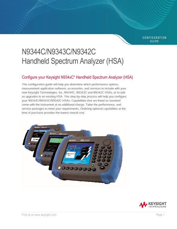 N9344C/N9343C/N9342C Handheld Spectrum Analyzer (HSA) PDF Asset Page | Keysight